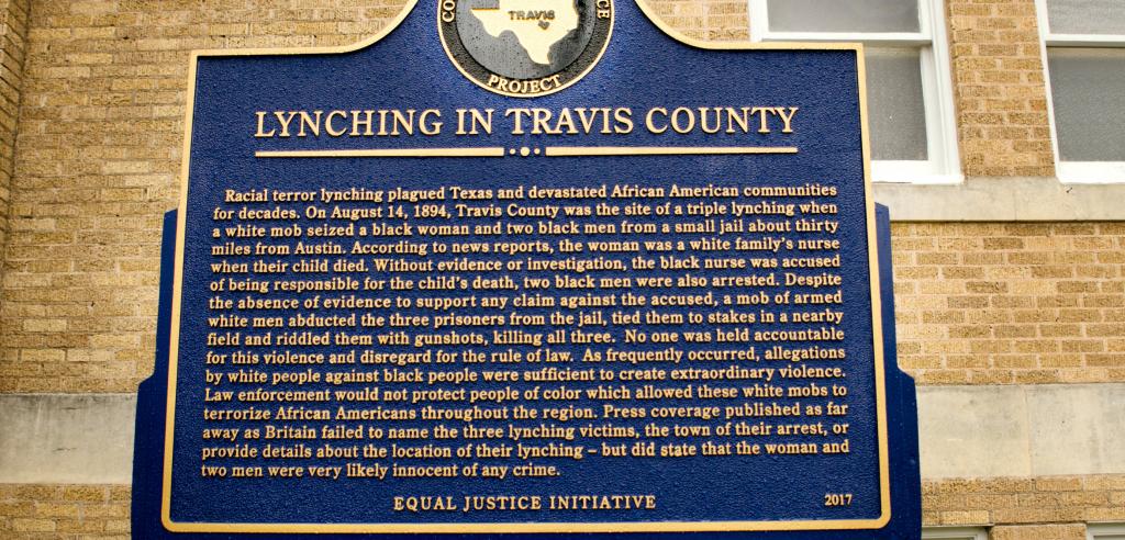 Historical Marker Dedicated to Lynching Victims in Austin, Texas